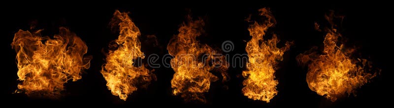 The Set of Fire and Burning Flame Isolated on Dark Background for ...