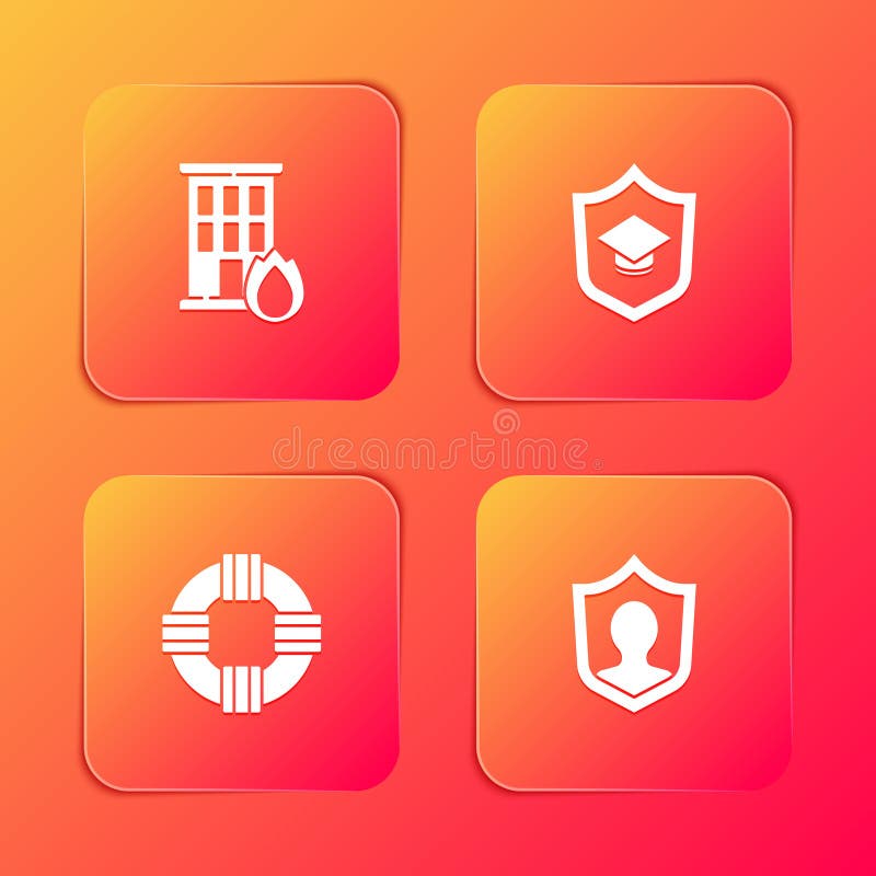 Set Fire in Burning House, Graduation Cap with Shield, Lifebuoy and ...