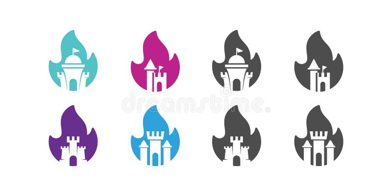 Set of Fire and Castle Negative Space Logo Design Stock Vector ...