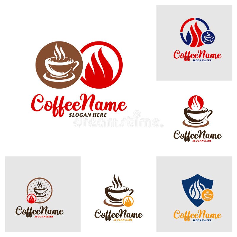 Set of Fire Coffee Logo Design Template. Coffee Fire Logo Concept ...