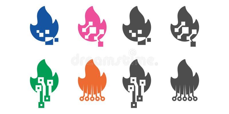 Set of Fire and Digital Negative Space Logo Design Stock Vector ...