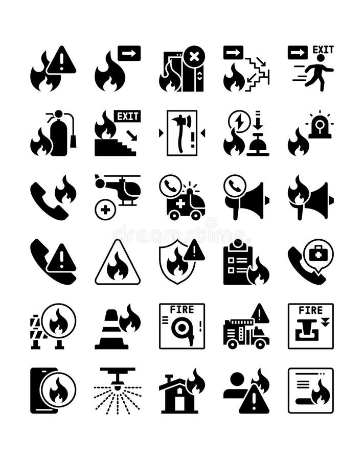 Set of Fire Emergency Element Solid Glyph Icon Stock Vector ...