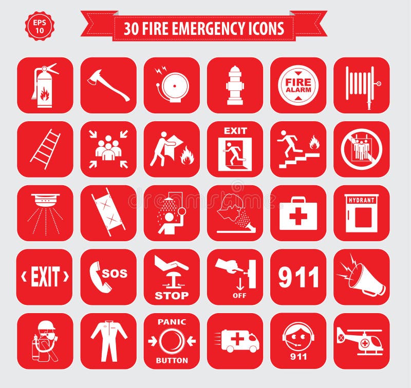 Set of Fire Emergency Icons Stock Illustration - Illustration of ...