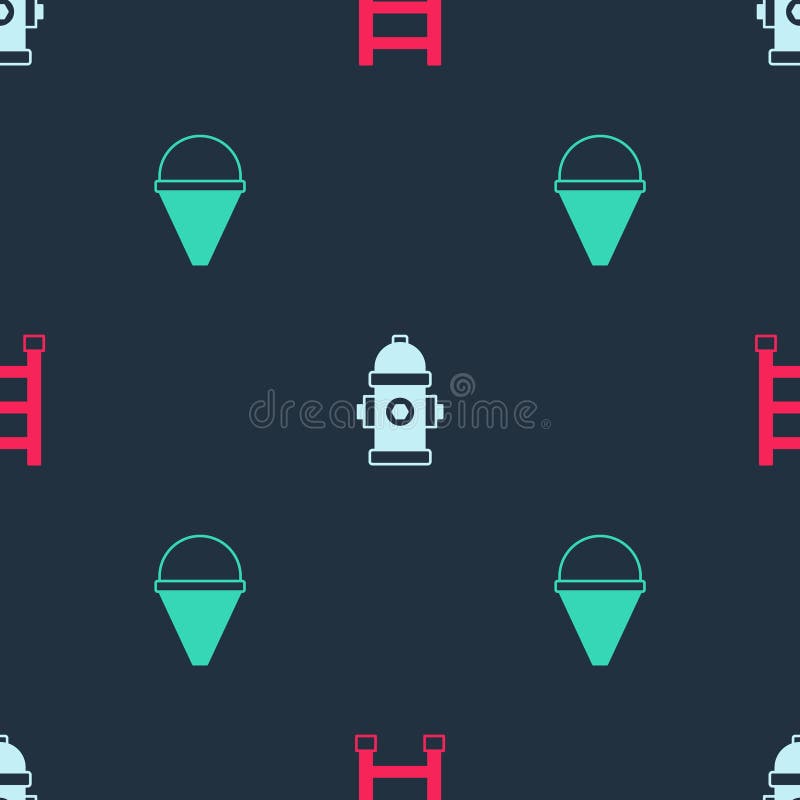 Set Fire Escape, Hydrant and Cone Bucket on Seamless Pattern. Vector ...
