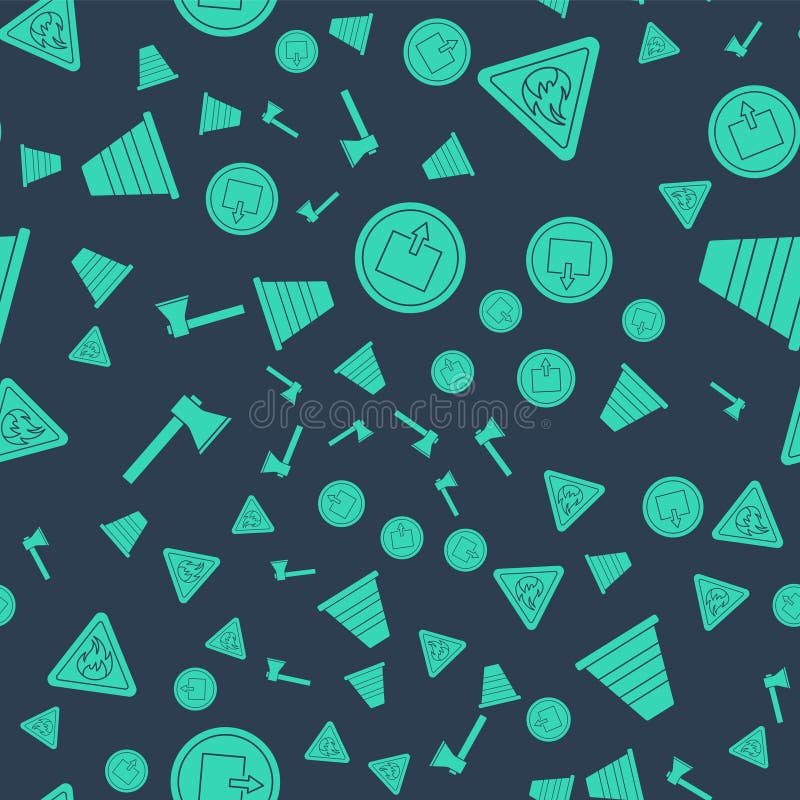 Set Fire Exit, Fire Flame in Triangle, Firefighter Axe and Traffic Cone ...