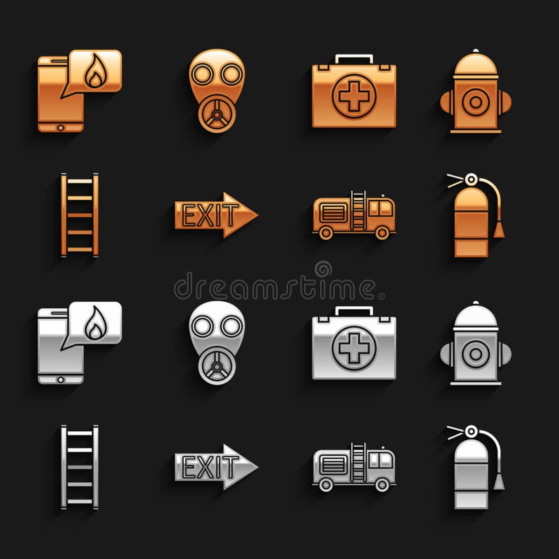 Set Fire Exit, Hydrant, Extinguisher, Truck, Escape, First Aid Kit ...