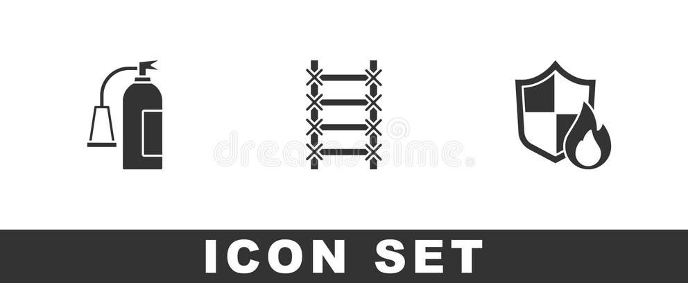 Set Fire Extinguisher, Escape and Protection Shield Icon. Vector Stock ...