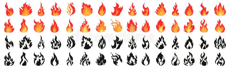 Set of Fire Flame in Different Style in a Flat Design Stock Vector ...