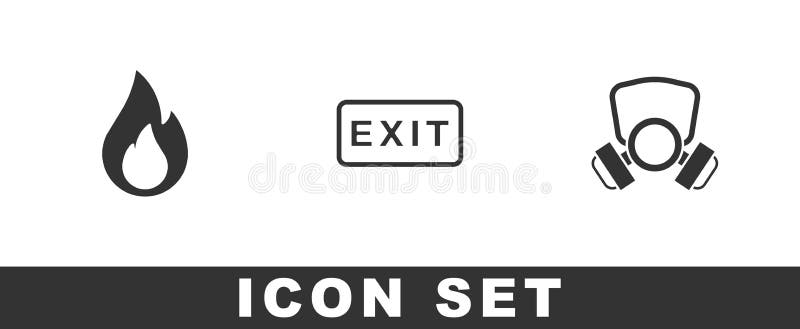 Set Fire Flame, Exit and Gas Mask Icon. Vector Stock Vector ...
