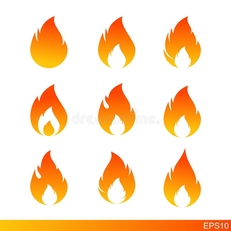 Set the Fire Flame Icons with the Gradient Technique. Stock Vector ...