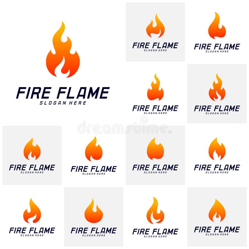 Set of Fire Flame Logo Design Vector Template. Icon Symbol Stock Vector ...