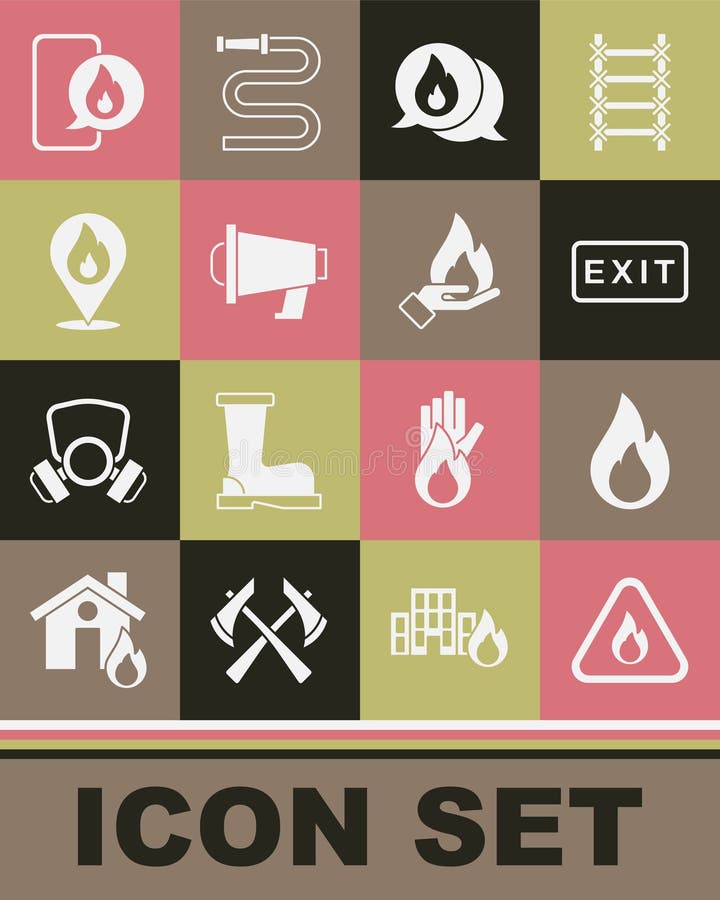 Set Fire Flame in Triangle, Exit, Telephone Call 911, Megaphone ...