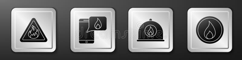 Set Fire Flame in Triangle, Phone with Emergency Call 911, Firefighter ...