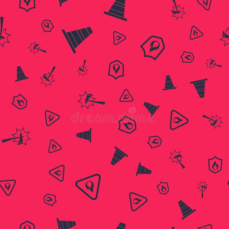 Set Fire Flame in Triangle, Traffic Cone, Firefighter Axe and ...