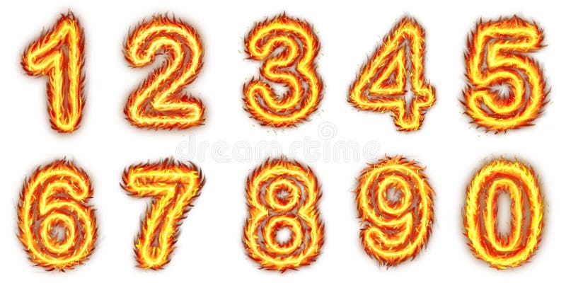 Set of Fire Flames Number, Burning Zero To Nine Fire Flames Number ...