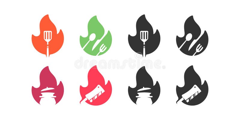 Set of Fire Food Logo Template, Hot Food Logo Designs Concept Vector ...
