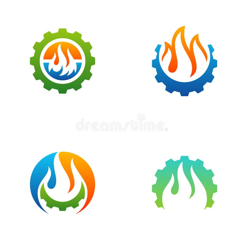 Fire with Gear Logo Vector. Flame Logo Design Template Stock Vector ...