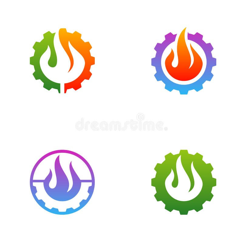 Set of Fire with Gear Logo Vector. Flame Logo Design Template Stock ...