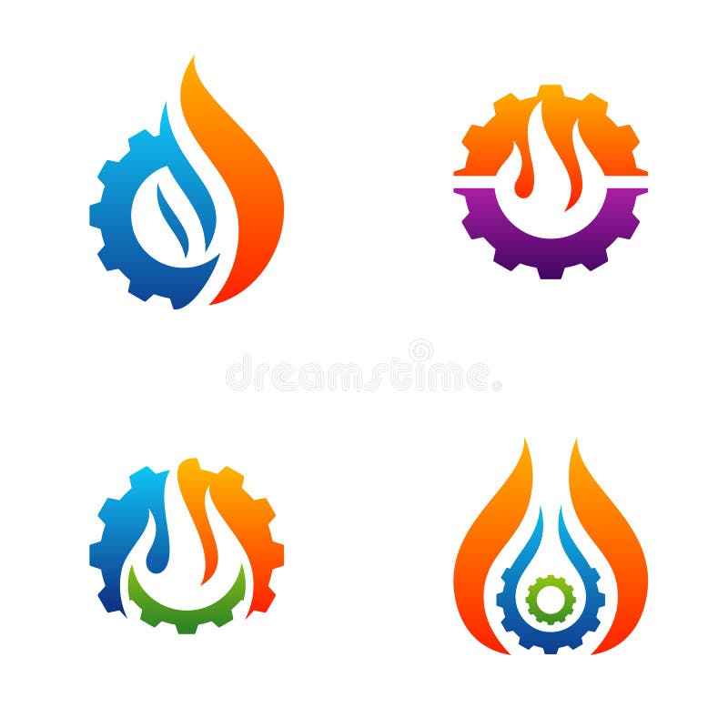 Set of Fire with Gear Logo Vector. Flame Logo Design Template Stock ...