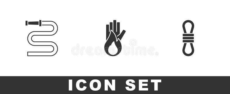 Set Fire Hose Reel, No Fire and Climber Rope Icon. Vector Stock Vector ...