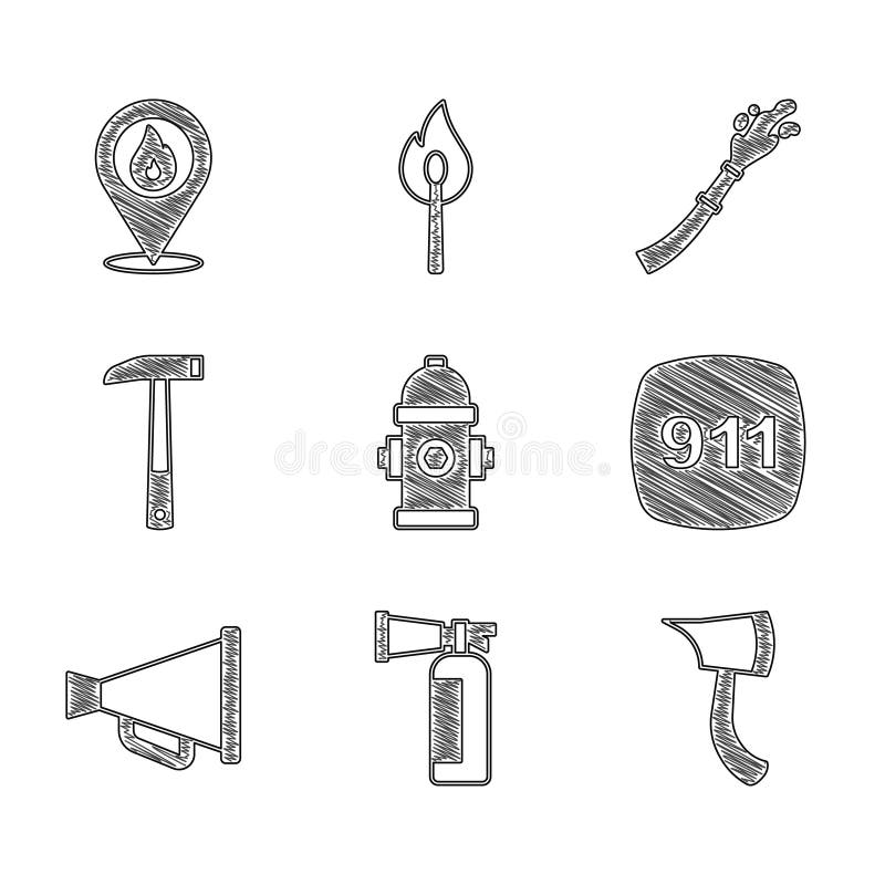 Set Fire Hydrant, Extinguisher, Firefighter Axe, Emergency Call 911 ...