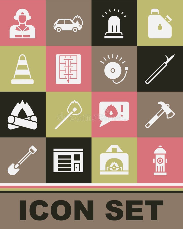 Set Fire Hydrant, Firefighter Axe, Metal Pike Pole, Ringing Alarm Bell ...