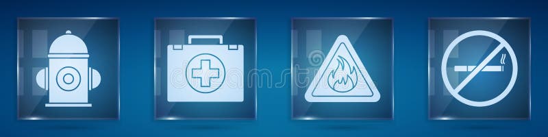Set Fire Hydrant, First Aid Kit, Fire Flame in Triangle and No Smoking ...