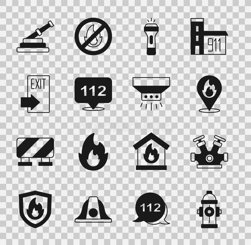 Set Fire Hydrant, Location with Fire Flame, Flashlight, Emergency Call ...