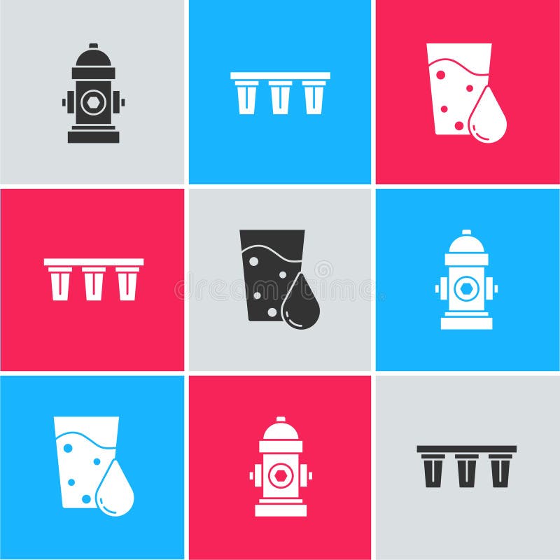 Set Fire Hydrant, Water Filter and Glass with Water Icon. Vector Stock ...
