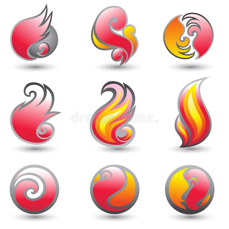 Set of Hot Fire Design Elements Stock Vector - Illustration of ...