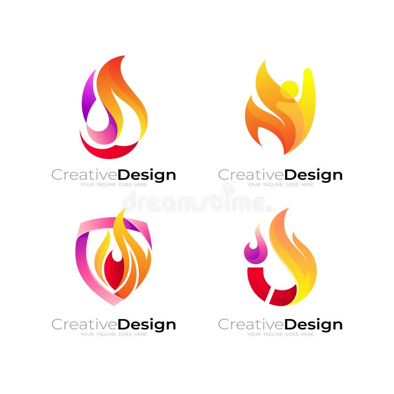 Set Fire Logo with 3d Colorful Design, People Flame Logos Stock Vector ...