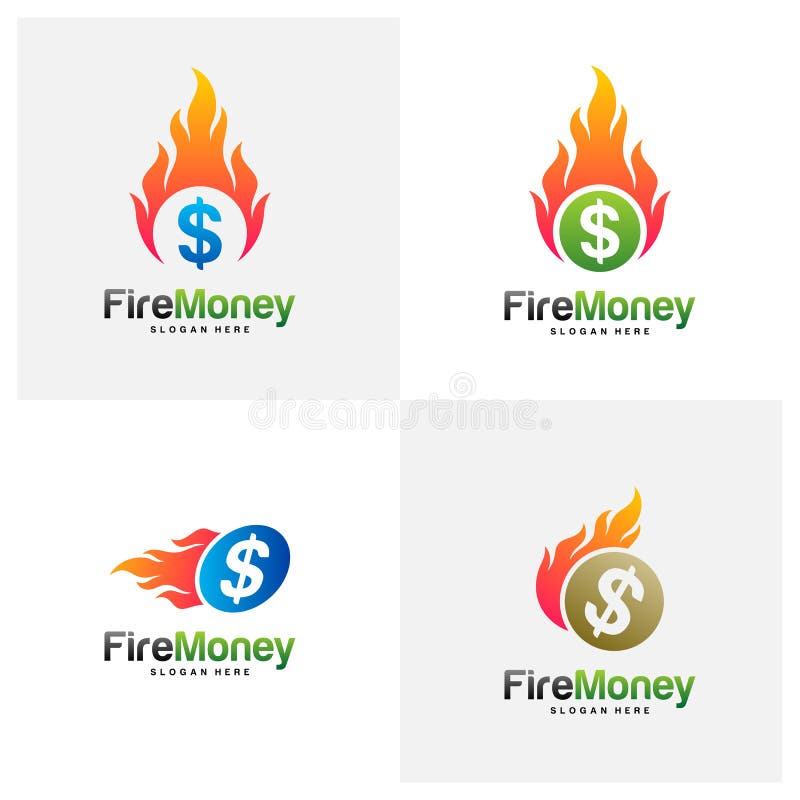 Set of Fire Money Logo Design Concept Vector. Money Fire Logo Template ...