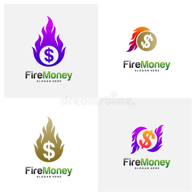 Set of Fire Money Logo Design Concept Vector. Money Fire Logo Template ...