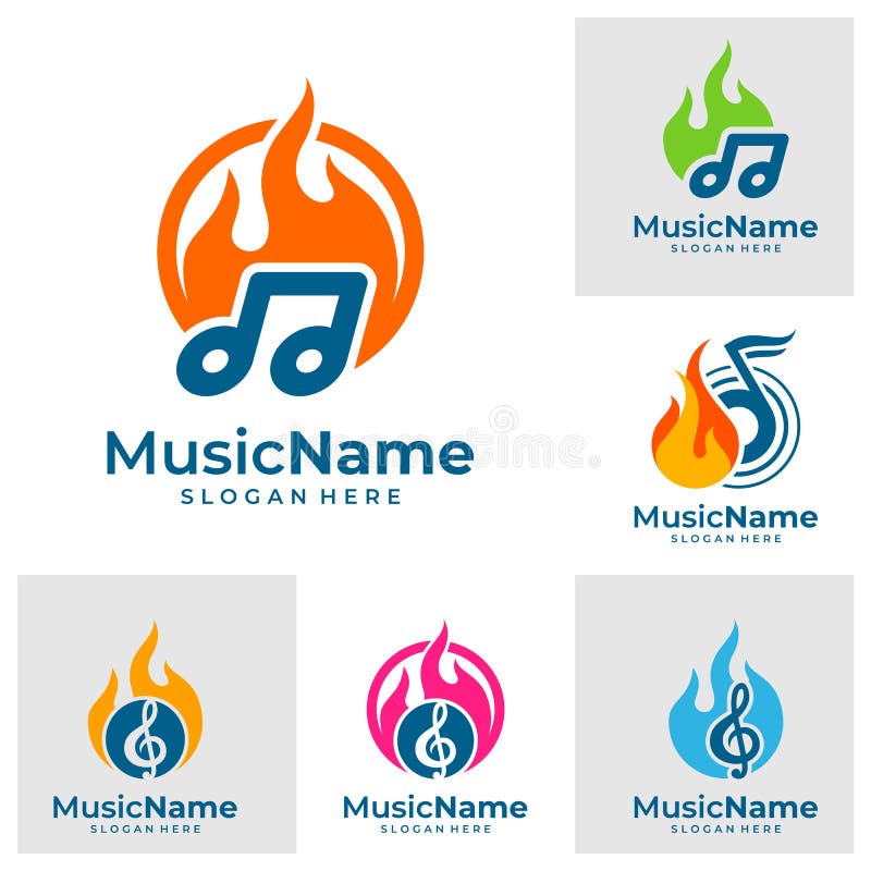 Set of Fire Music Logo Vector. Music Fire Logo Design Template Stock ...