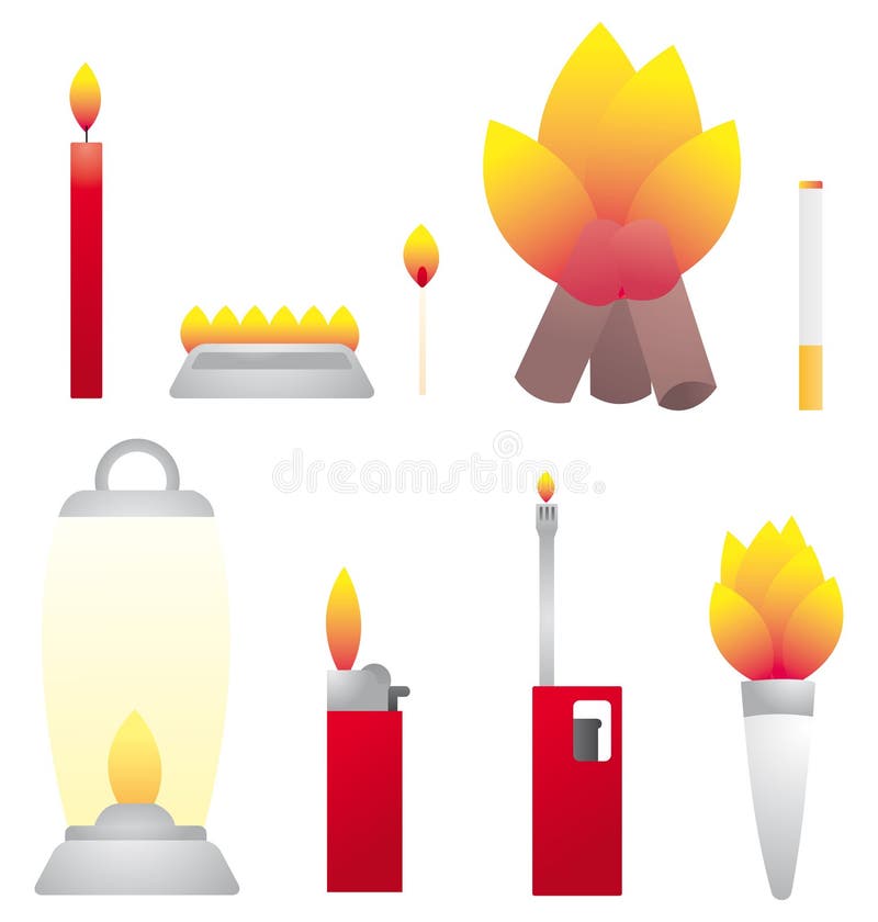 Set of fire objects / Heat stock illustration. Illustration of candle ...
