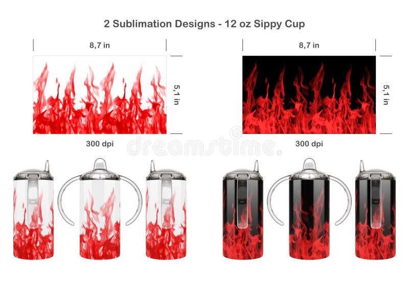 Set of 2 Fire Patterns on White and Black Background. Sublimation ...