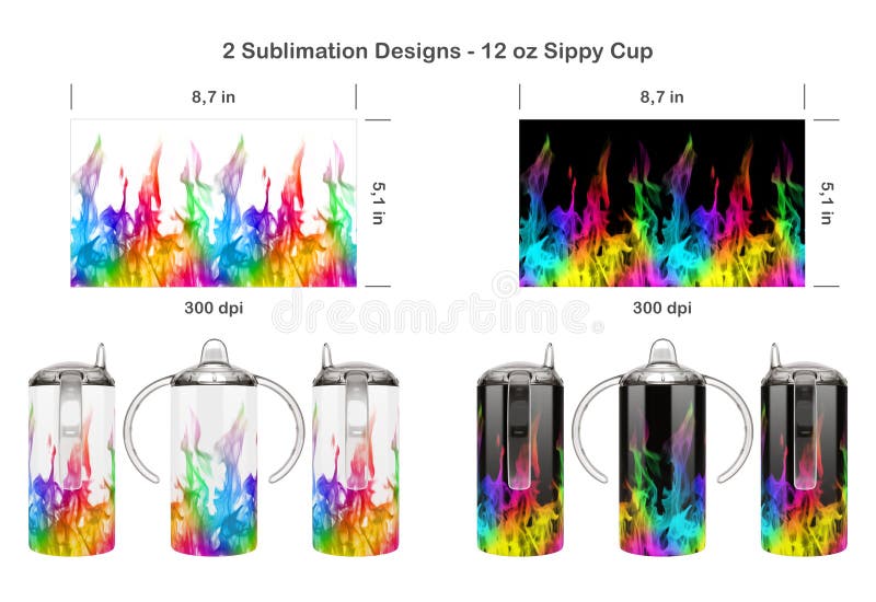 Set of 2 Fire Patterns on White and Black Background. Sublimation ...