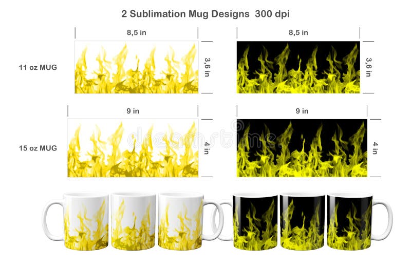 Set of 2 Fire Patterns on White and Black Background. Sublimation ...