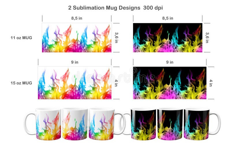 Set of 2 Fire Patterns on White and Black Background. Sublimation ...