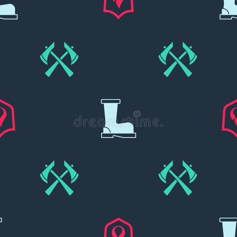 Set Fire Protection Shield, Boots and Firefighter Axe on Seamless ...