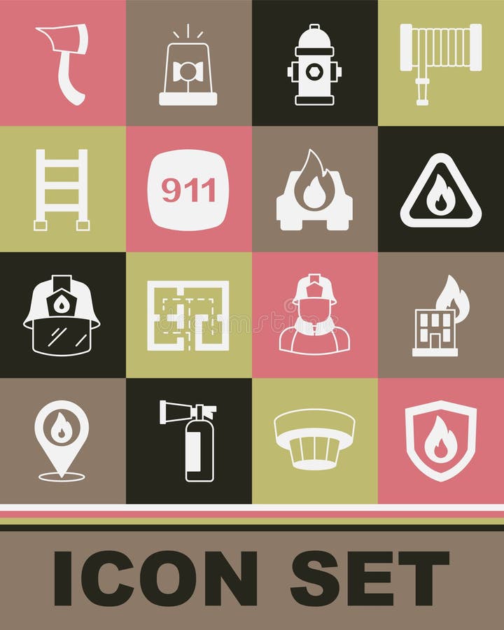 Set Fire Protection Shield, in Burning Building, Flame Triangle ...