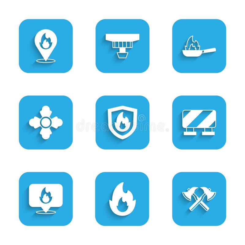 Set Fire Protection Shield, Flame, Firefighter Axe, Road Barrier ...