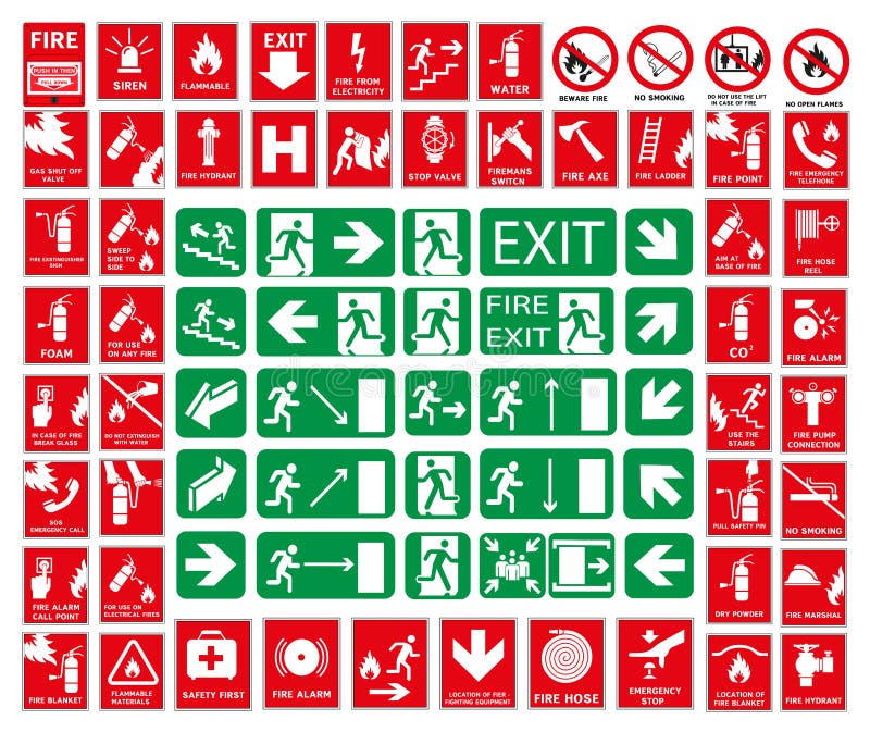 Set of Fire Safety Signs. Collection of Warning Signs. Fire Danger ...