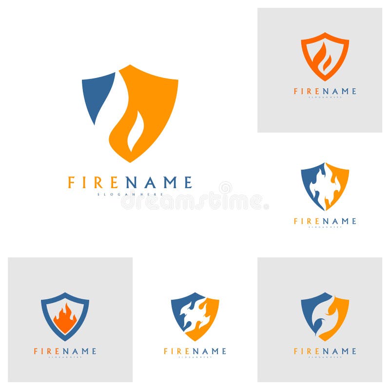 Fire Shield Logo Design Element. Fire Warning Sign Shield Stock ...