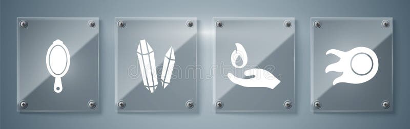 Set Fireball, Hand Holding a Fire, Magic Stone and Magic Hand Mirror ...