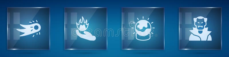 Set Fireball, Hand Holding Fire, Magic and Vampire. Square Glass Panels ...