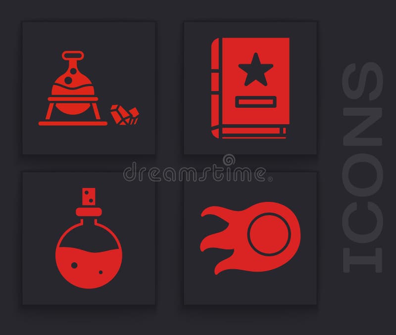 Set Fireball, Witch Cauldron and Magic Stone, Ancient Magic Book and ...