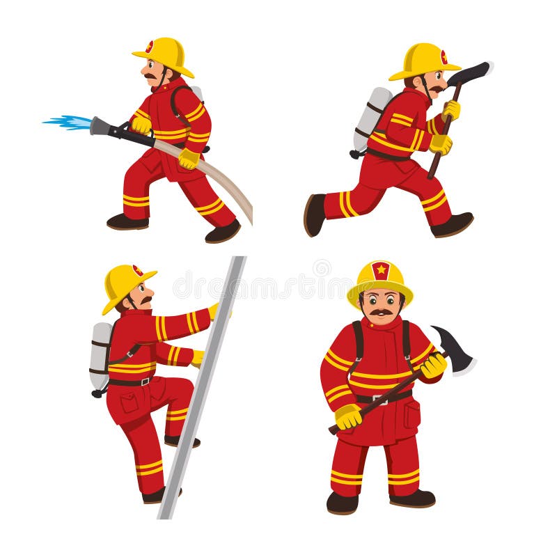 Cartoon Fireman Running With An Axe Stock Vector - Illustration of ...
