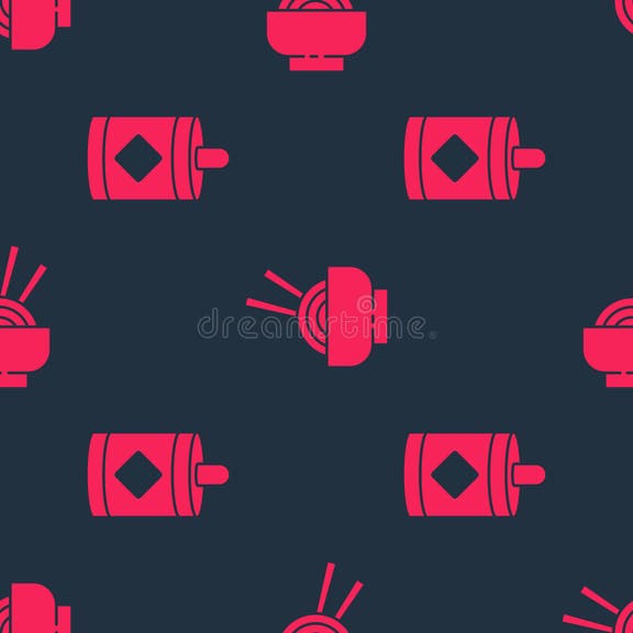Set Firework and Asian Noodles in Bowl on Seamless Pattern. Vector ...