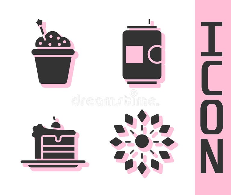 Set Firework, Cake, Cake and Beer Can Icon. Vector Stock Vector ...